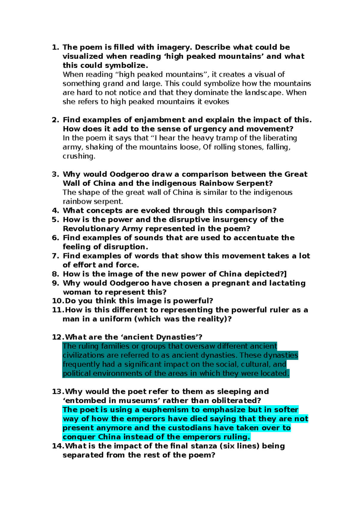 POE 201: Analysis of Oodgeroo's "China" and Its Imagery - Studocu