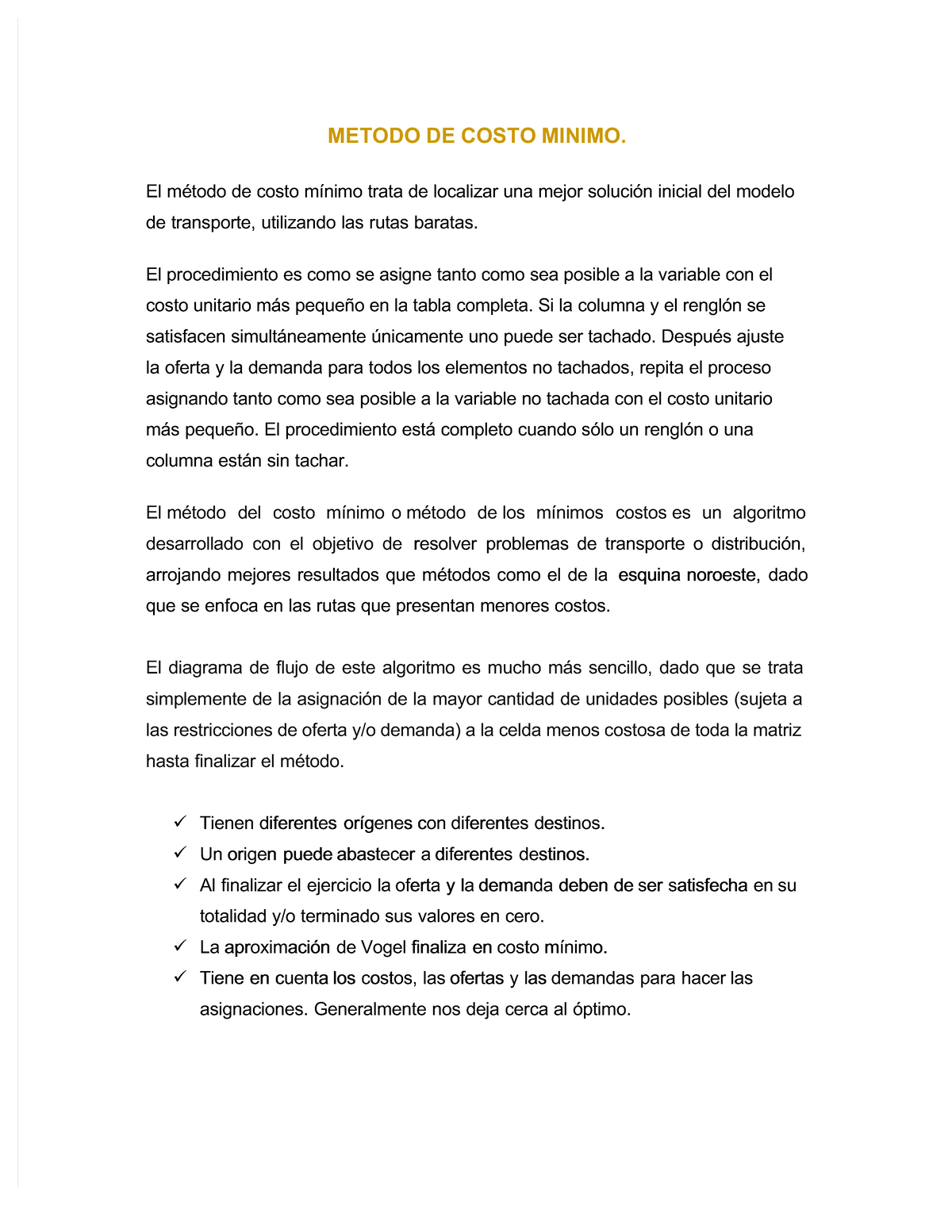 Método de Costo Mínimo para Problemas de Transporte - Teoría y ...