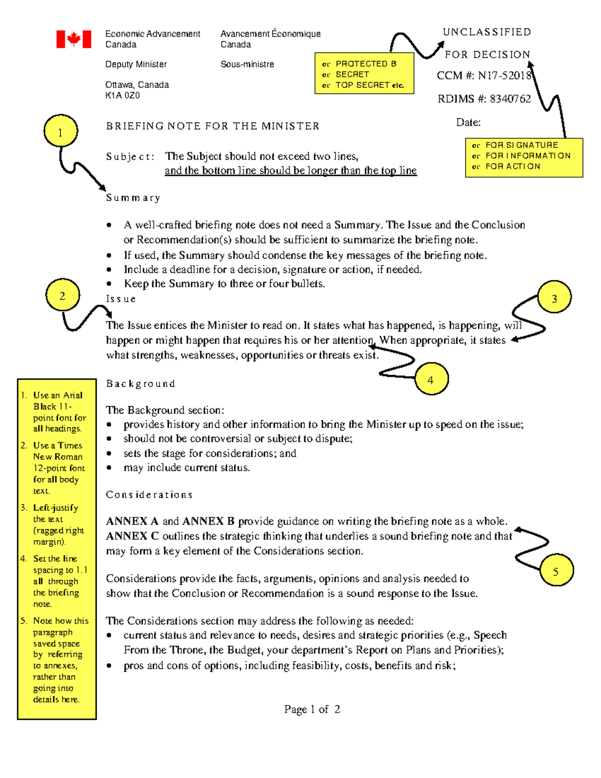 Briefing Note Examples for Economic Advancement Canada (EAC) 2025-2026 ...