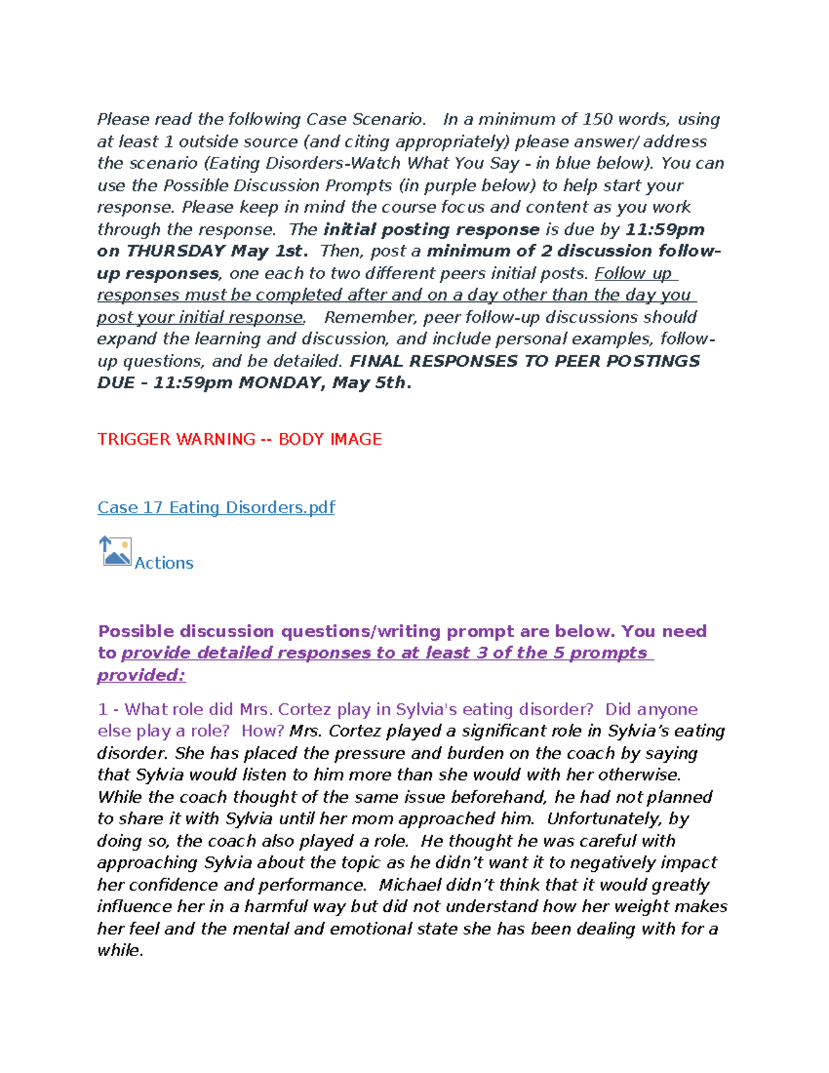 Understanding the Role of Coaches in Eating Disorders - Case Study NURS ...