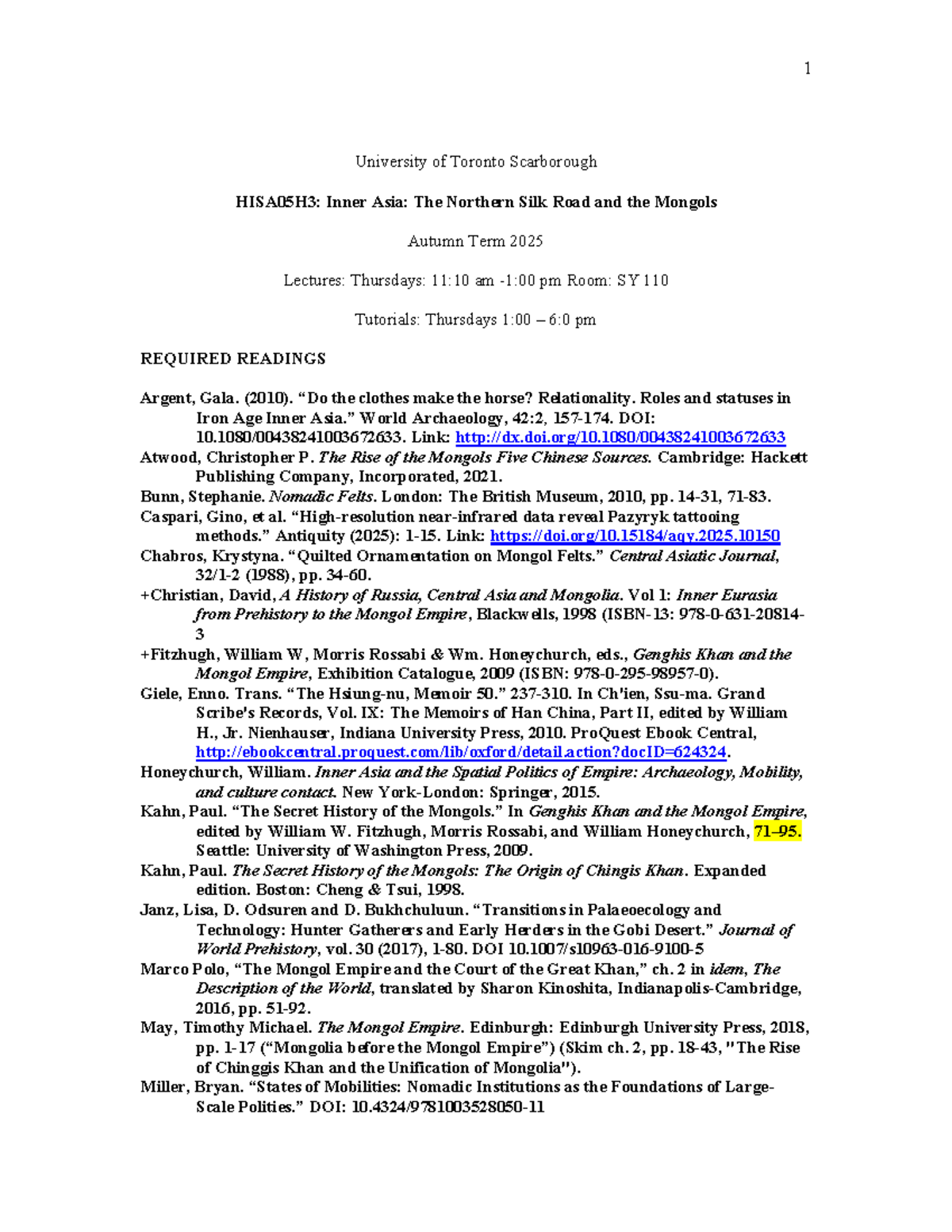 HISA05H3: Inner Asia - The Northern Silk Road & Mongols Notes - Studocu