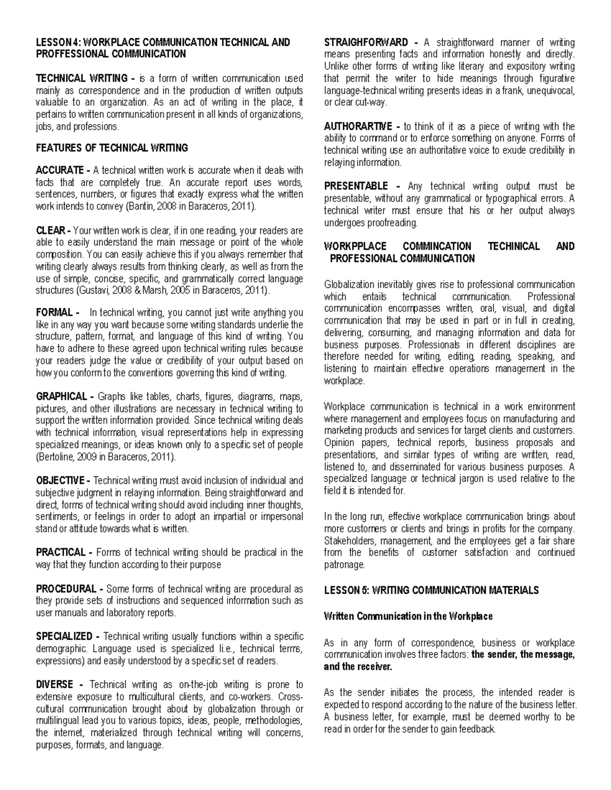 ENG-4-5: Lesson 4 - Workplace Communication & Technical Writing - Studocu