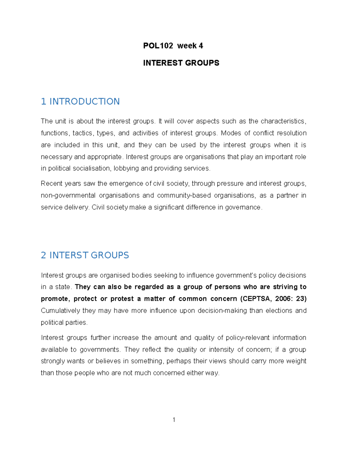 POL102 Week 4: Understanding Interest Groups in Politics - Studocu