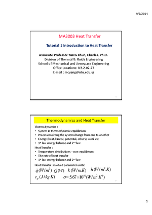 Tutorial 1 - Intro To Heat Transfer 2 - 1 NANYANG TECHNOLOGICAL ...