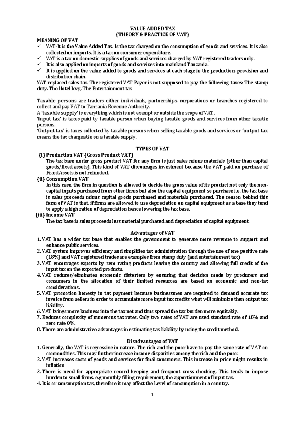 VALUE ADDED TAX (VAT) OVERVIEW: MEANING, TYPES, AND OPERATIONS - Studocu