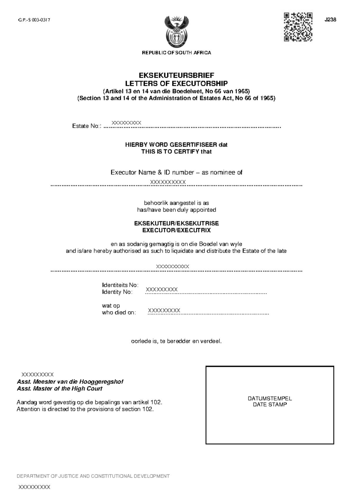 J238 Executor's Letter Template - Estate Administration Guide - Studocu