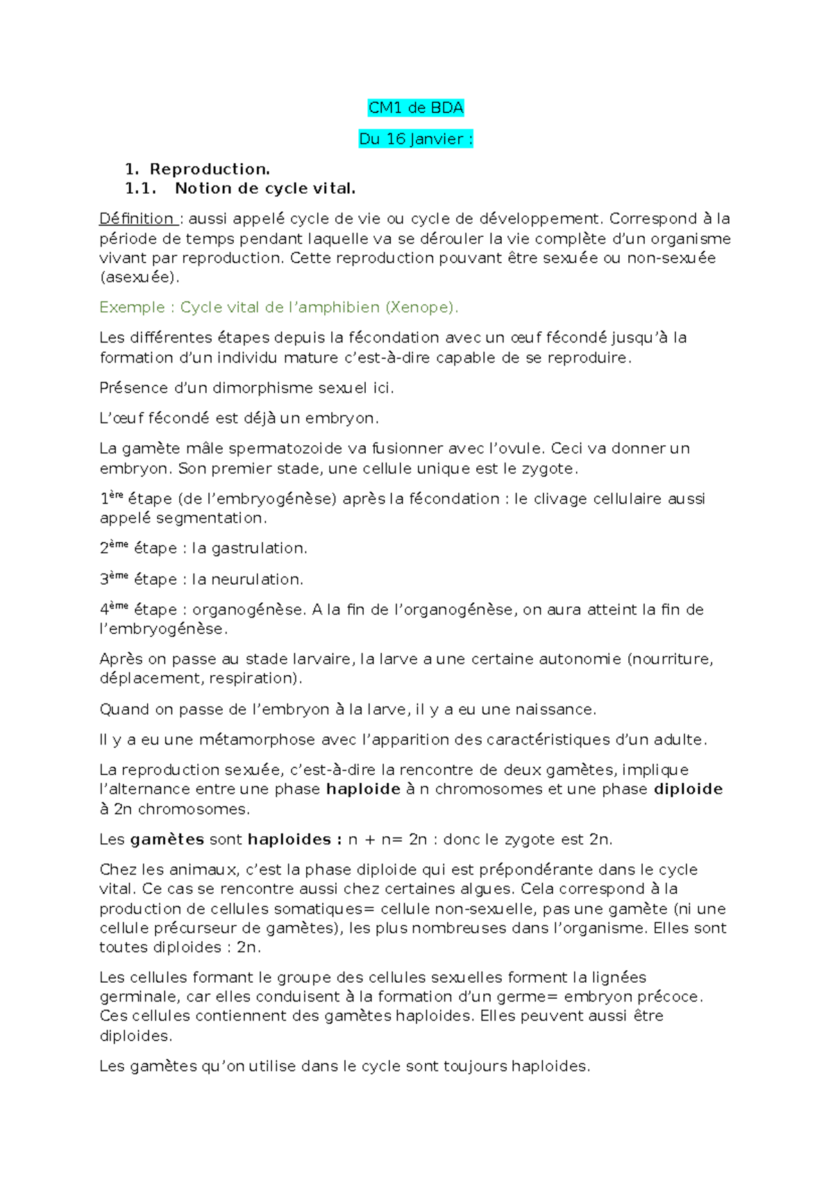 CM1 de BDA du 16 Janvier - Notion de cycle vital. Définition : aussi ...