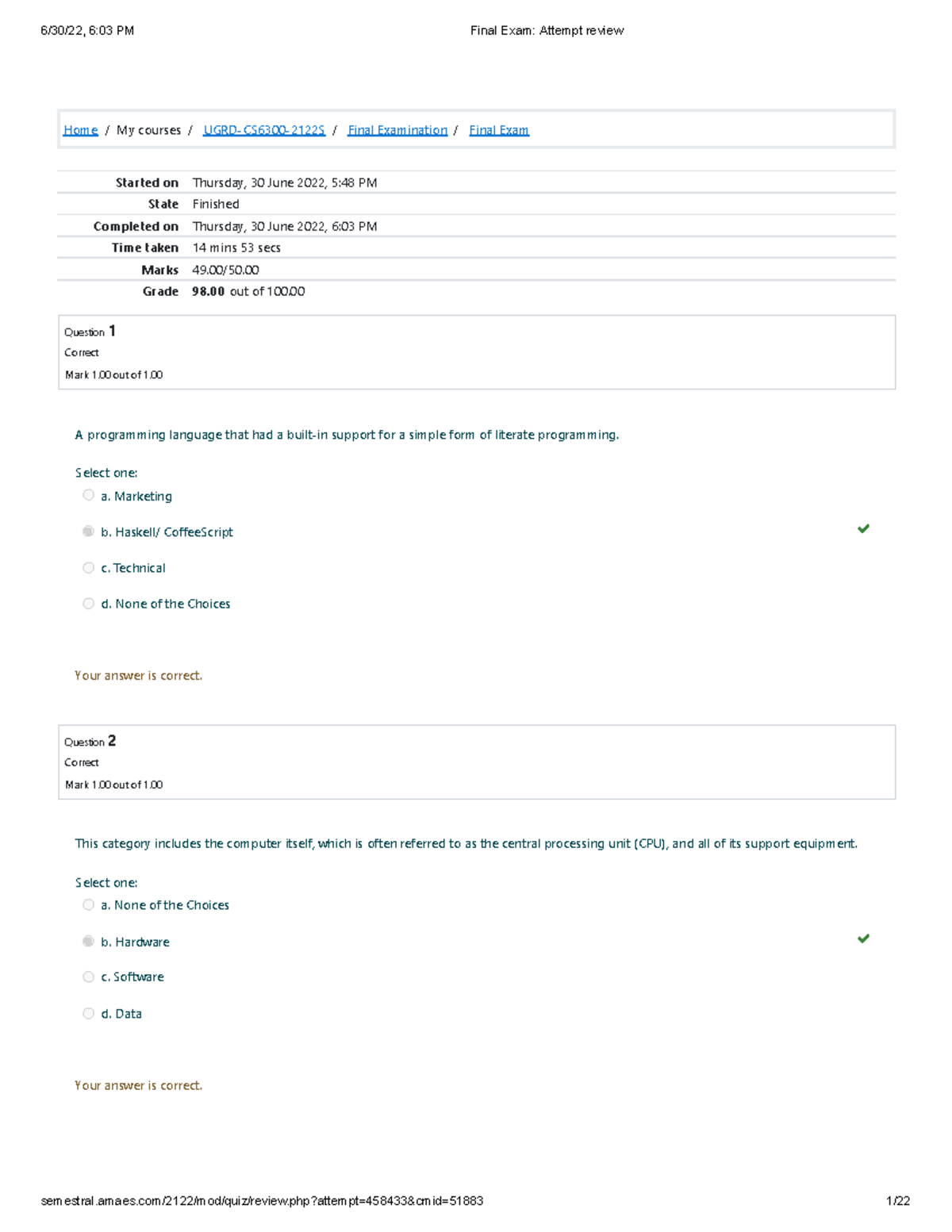 Final Exam Attempt Review for UGRD-CS6300-2122S - Studocu