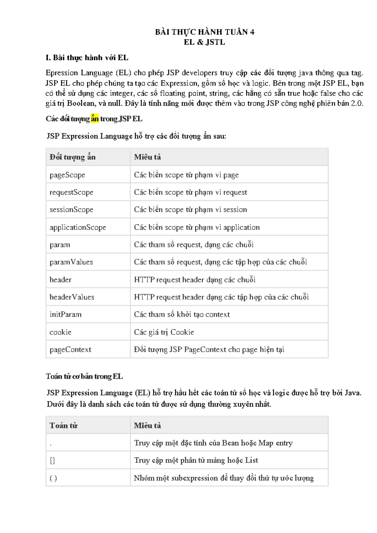 Bài Thực Hành Tuần 4: EL và JSTL trong JSP (Môn vvvvv) - Studocu