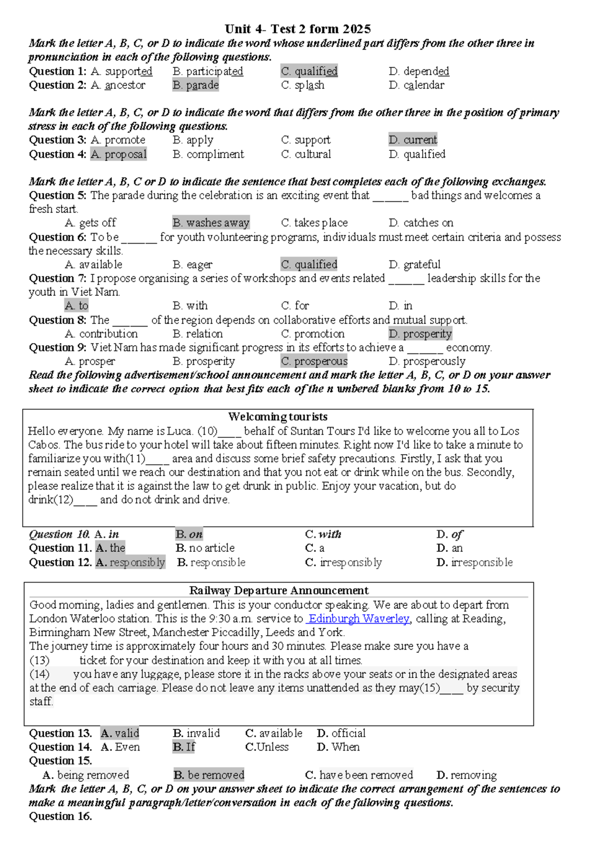 Unit 4 - Test 2 Form 2025 Answer Key - Studocu