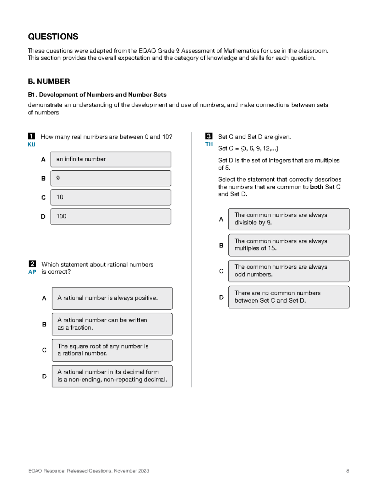 EQAO Grade 9 Math Practice Exam Questions - November 2023 - Studocu