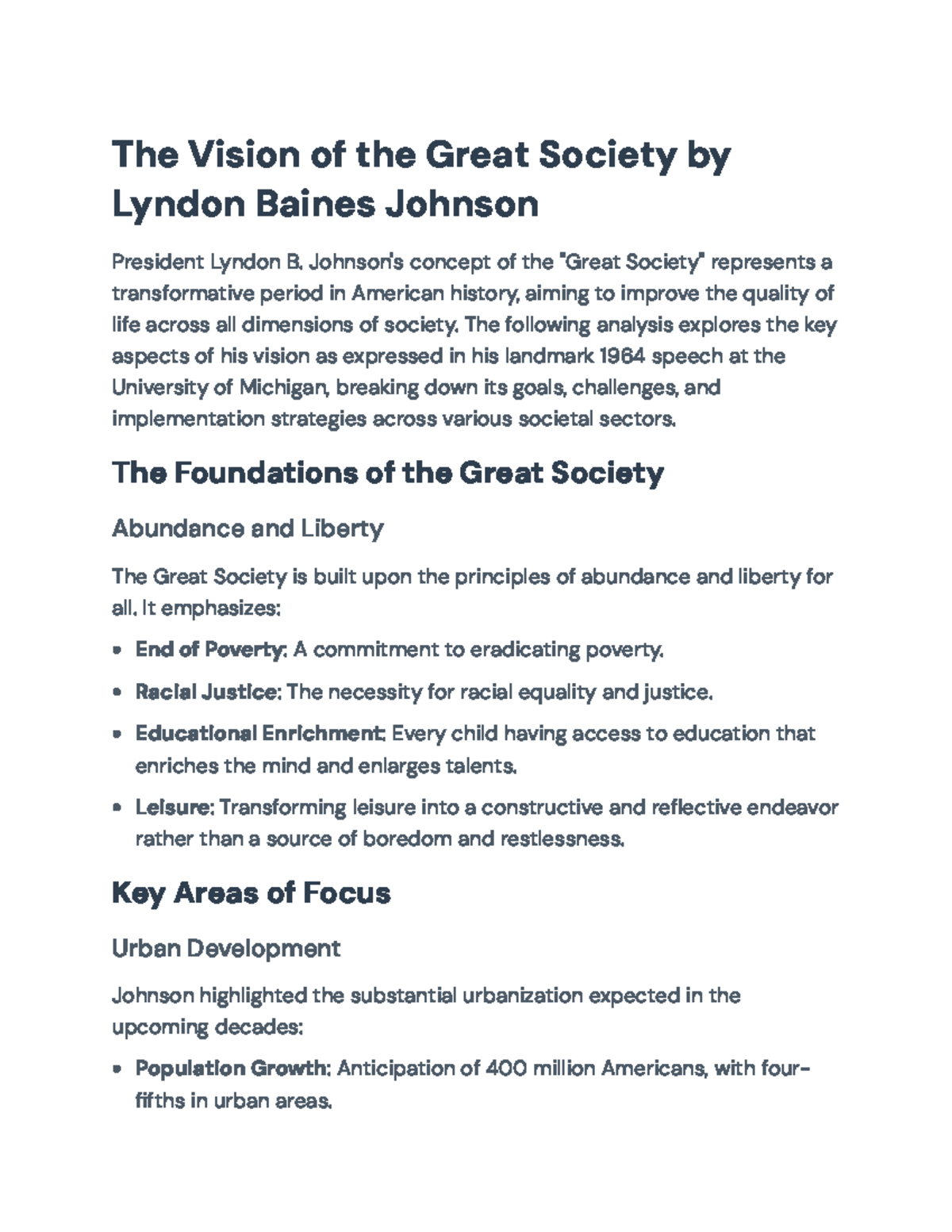 The Vision of the Great Society: Analysis of LBJ's 1964 Speech - The ...