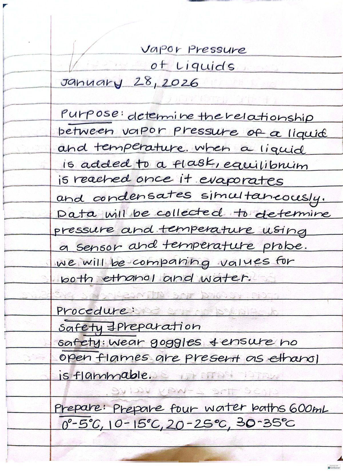 Vapor Pressure Lab - Chemistry lab - CHEM 1212K - D e T VAP0 PPressuire ...