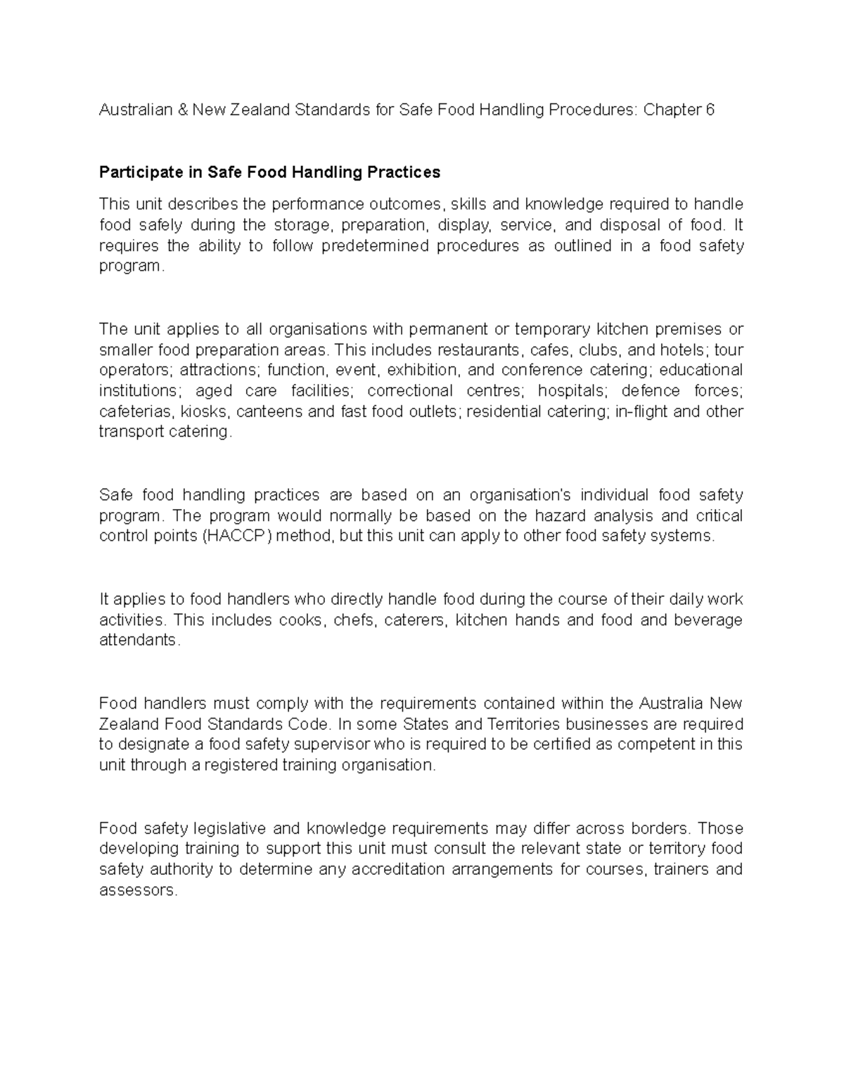 Chapter 6: Safe Food Disposal Practices and Procedures - Studocu