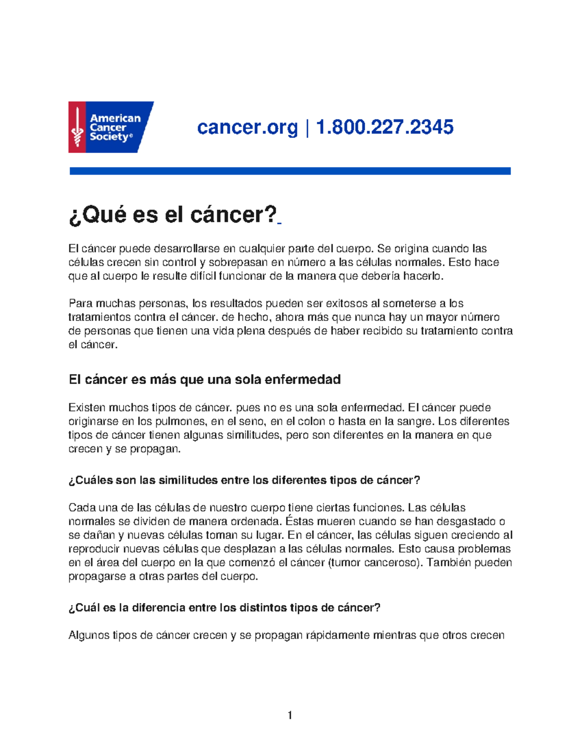 ¿QUÉ ES EL CÁNCER? - Lecturas de Ciencias Naturales - Studocu