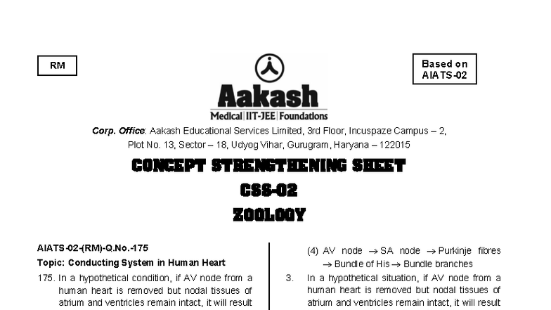 Concept Strengthening Sheet: Conducting System & O2 Transport in ...