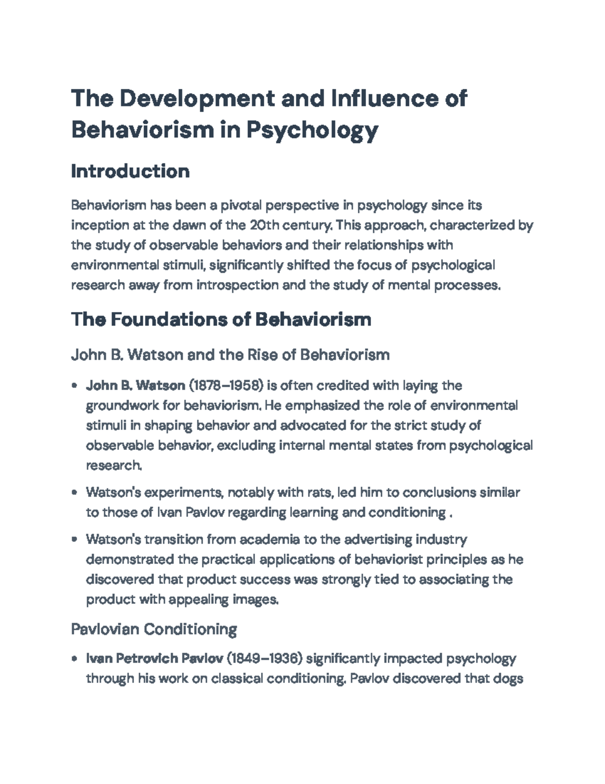 The Development and Influence of Behaviorism in Psychology (PSY101 ...