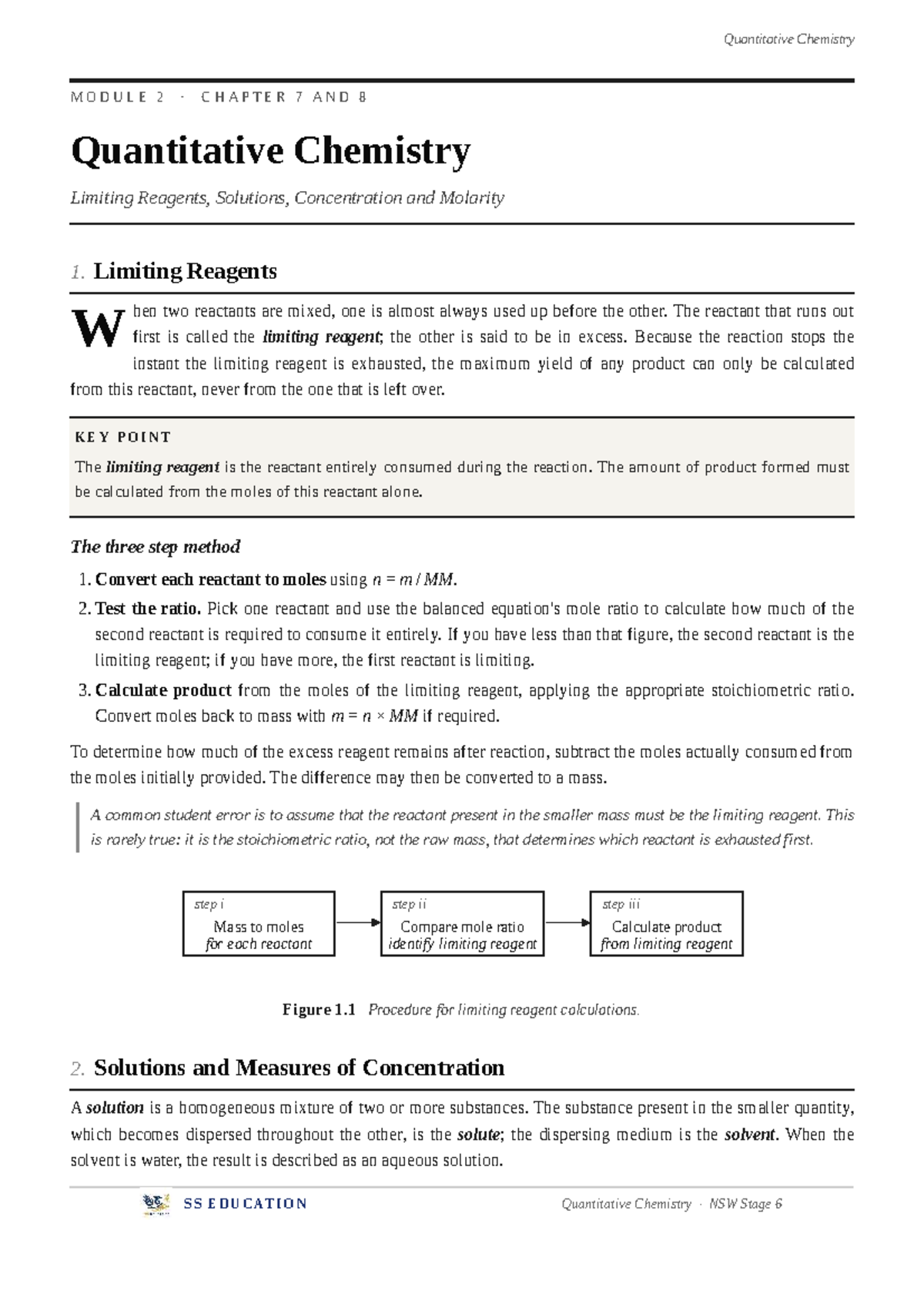 Quantitative Chemistry NSW Stage 6: Limiting Reagents & Molarity Notes ...