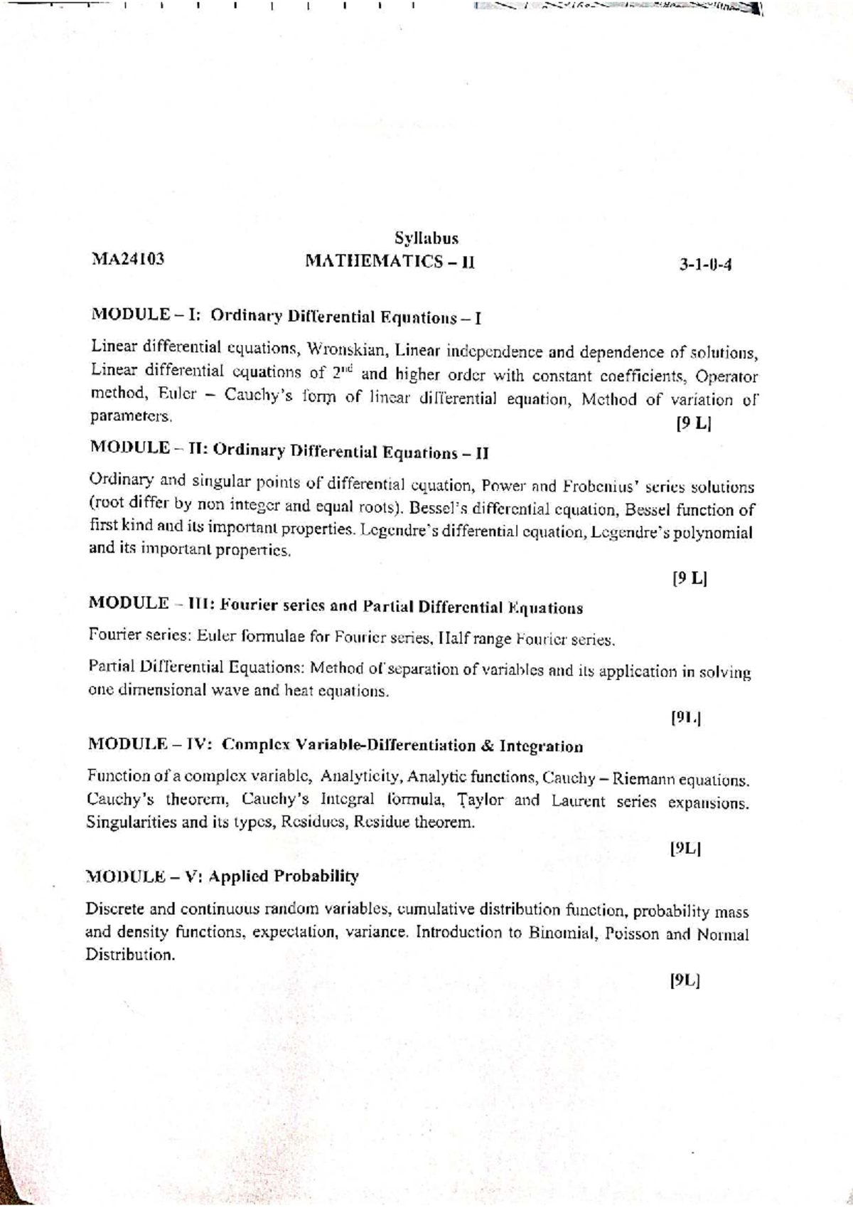 Syllabus for MA24103 Mathematics II: Differential Equations & More ...
