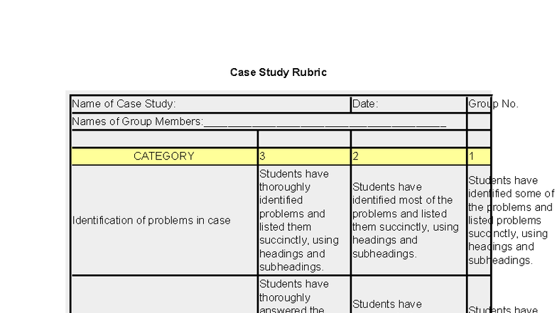 Case Study Rubric for Group Assessment: Evaluation Criteria - Studocu