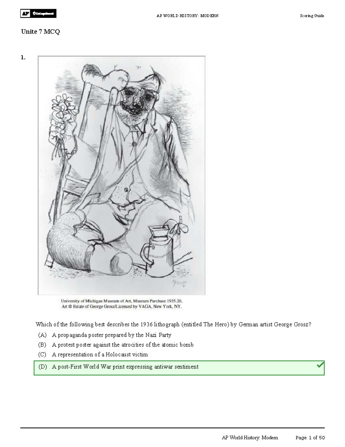 AP WORLD HISTORY: MODERN Unit 7 MCQ Scoring Guide and Analysis - Studocu