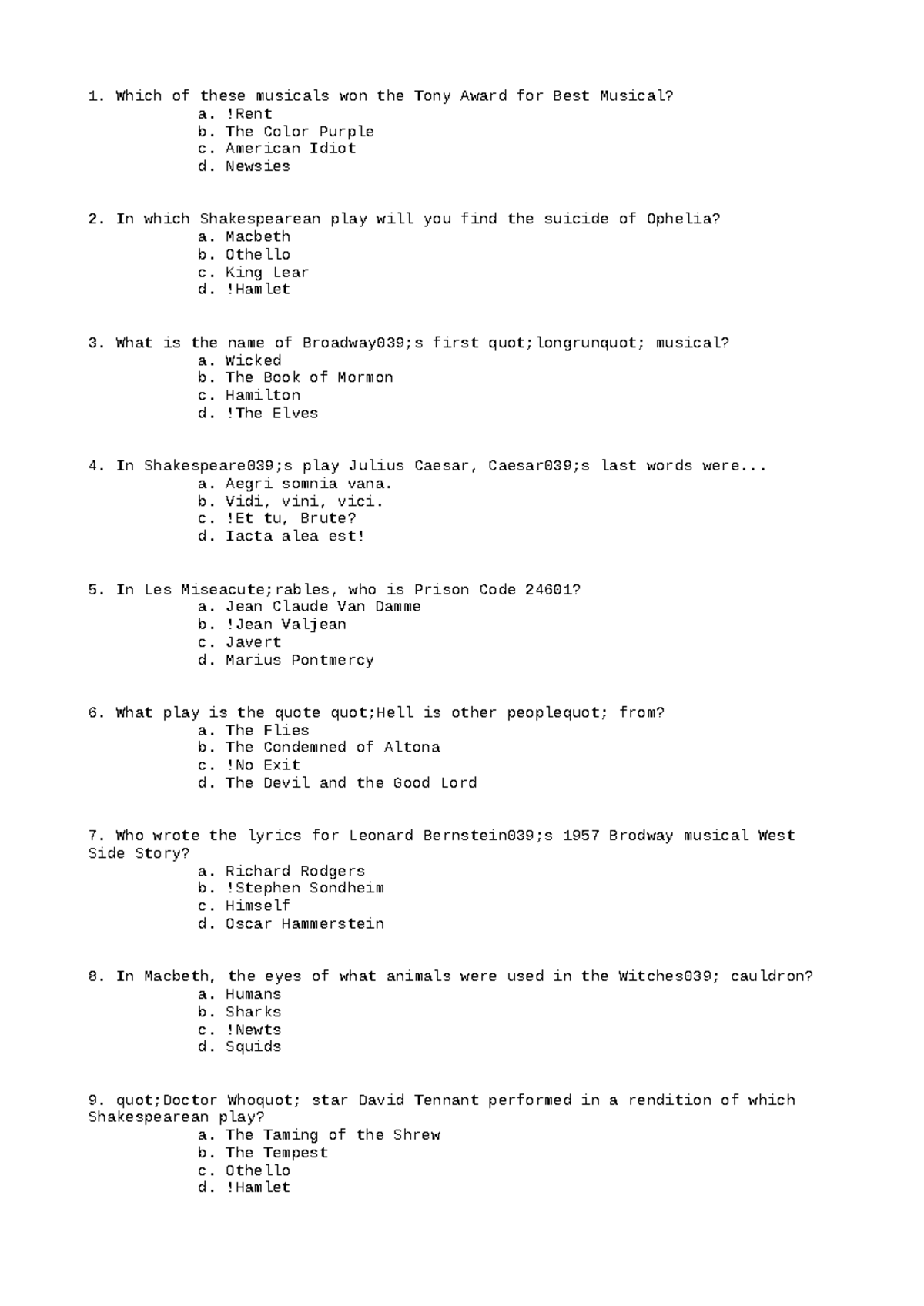 LAW275 Final Exam Review: Musicals & Shakespeare (Fall 2024) - Studocu