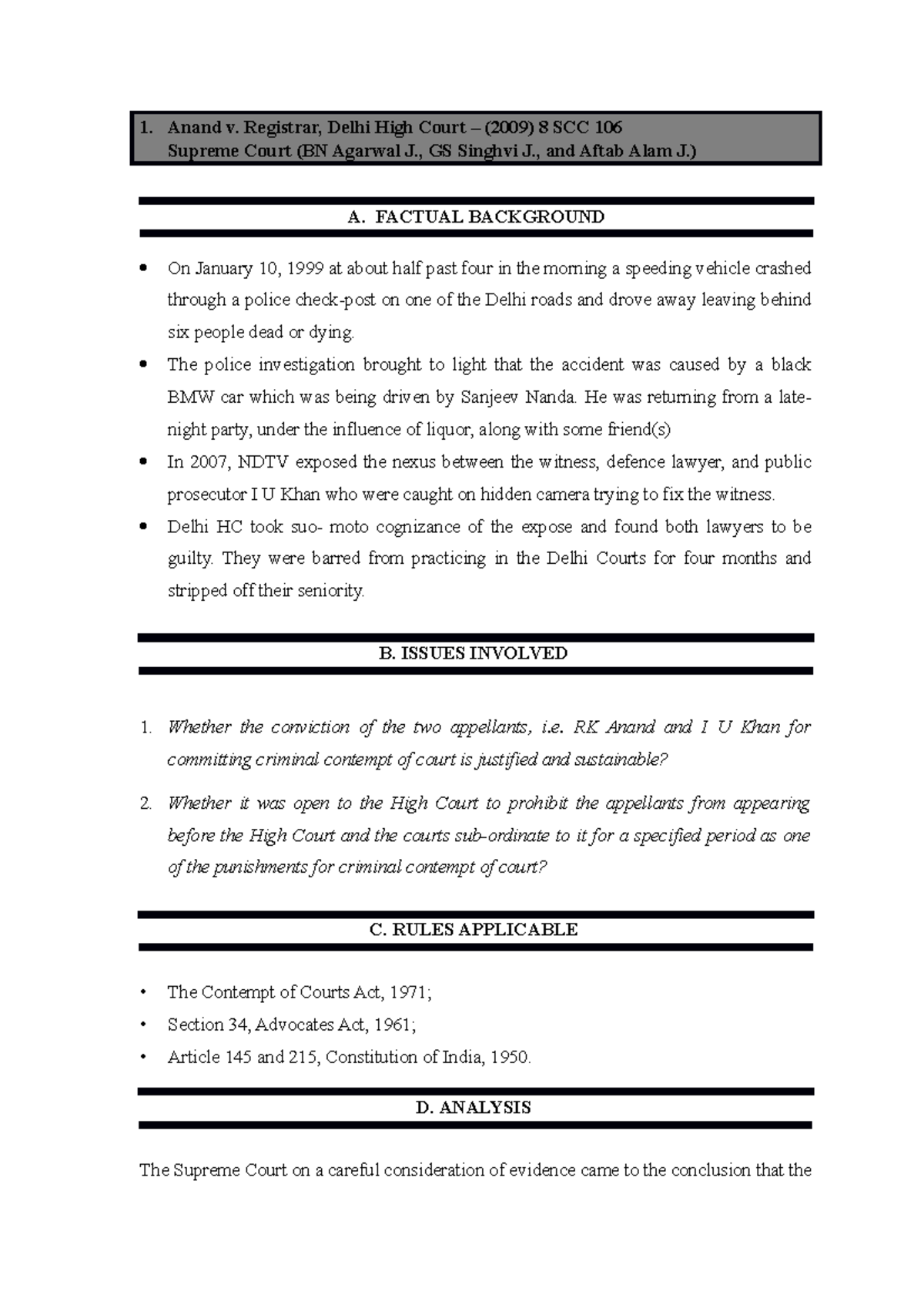 IRAC Analysis of Landmark Contempt Cases - Law 101 Notes - Studocu