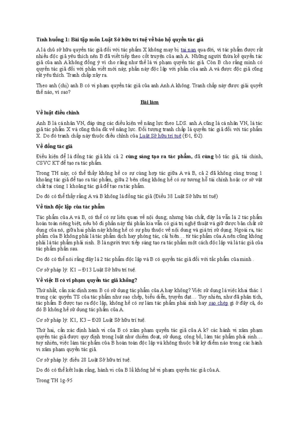 BTAP LSHS 2023 - Bài Tập Luật Sở Hữu Trí Tuệ Về Quyền Tác Giả - Studocu