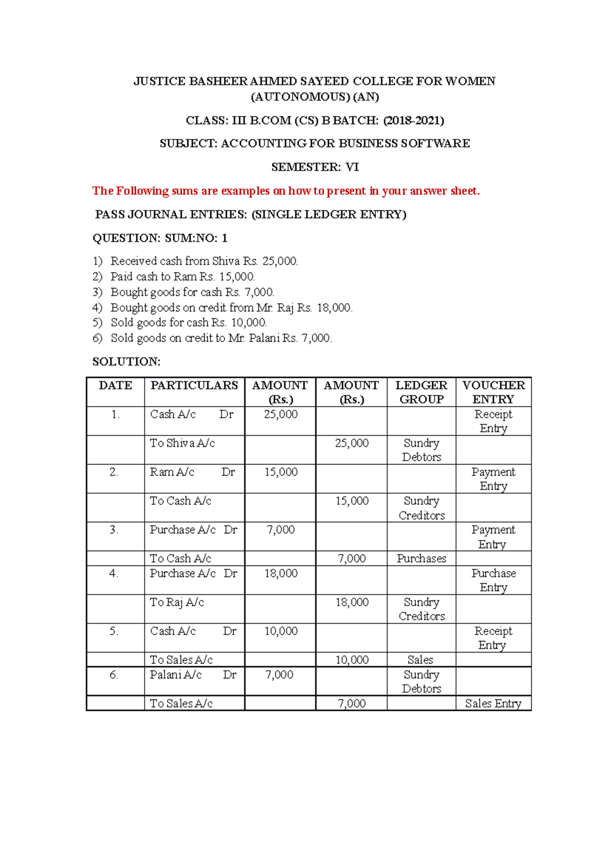 Tally Practice Sums & Solutions for ACC 3B COM (CS) VI SEM - Studocu