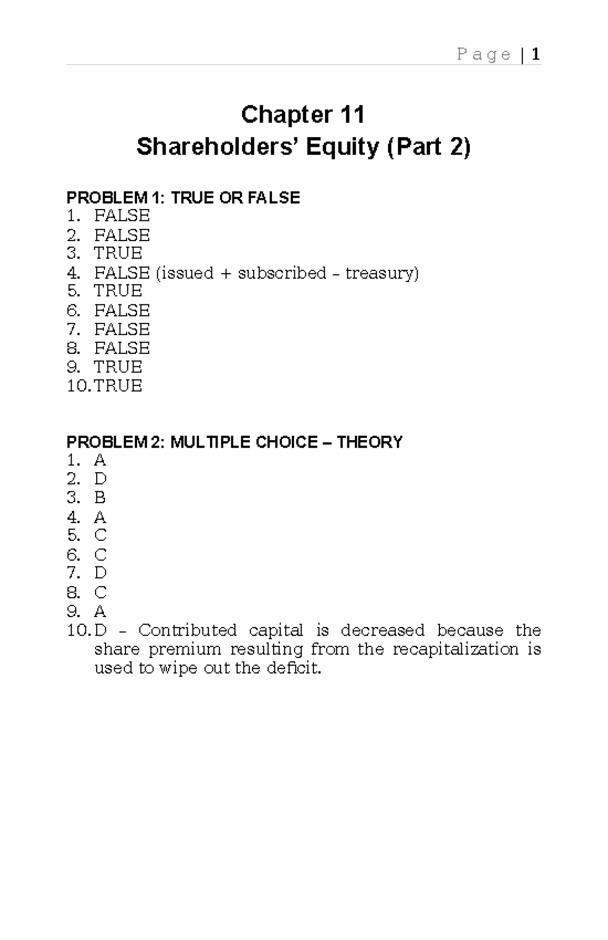Chapters 11-13 Equity & Payments Review (Part 1 & 2) - True/False & MCQ ...