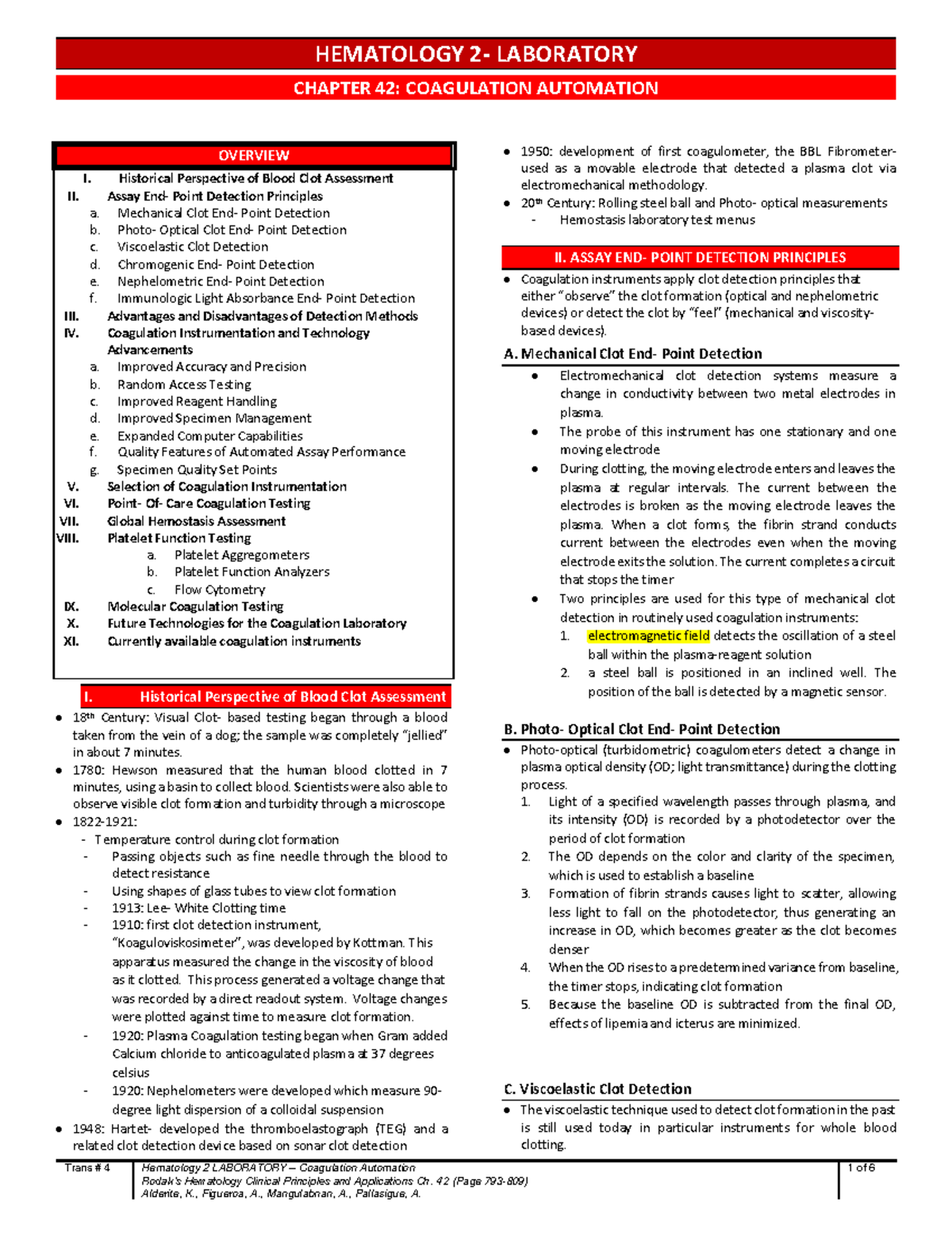 Hematology - Laboratory - Week 4 - Trans # 4 Hematology 2 LABORATORY ...