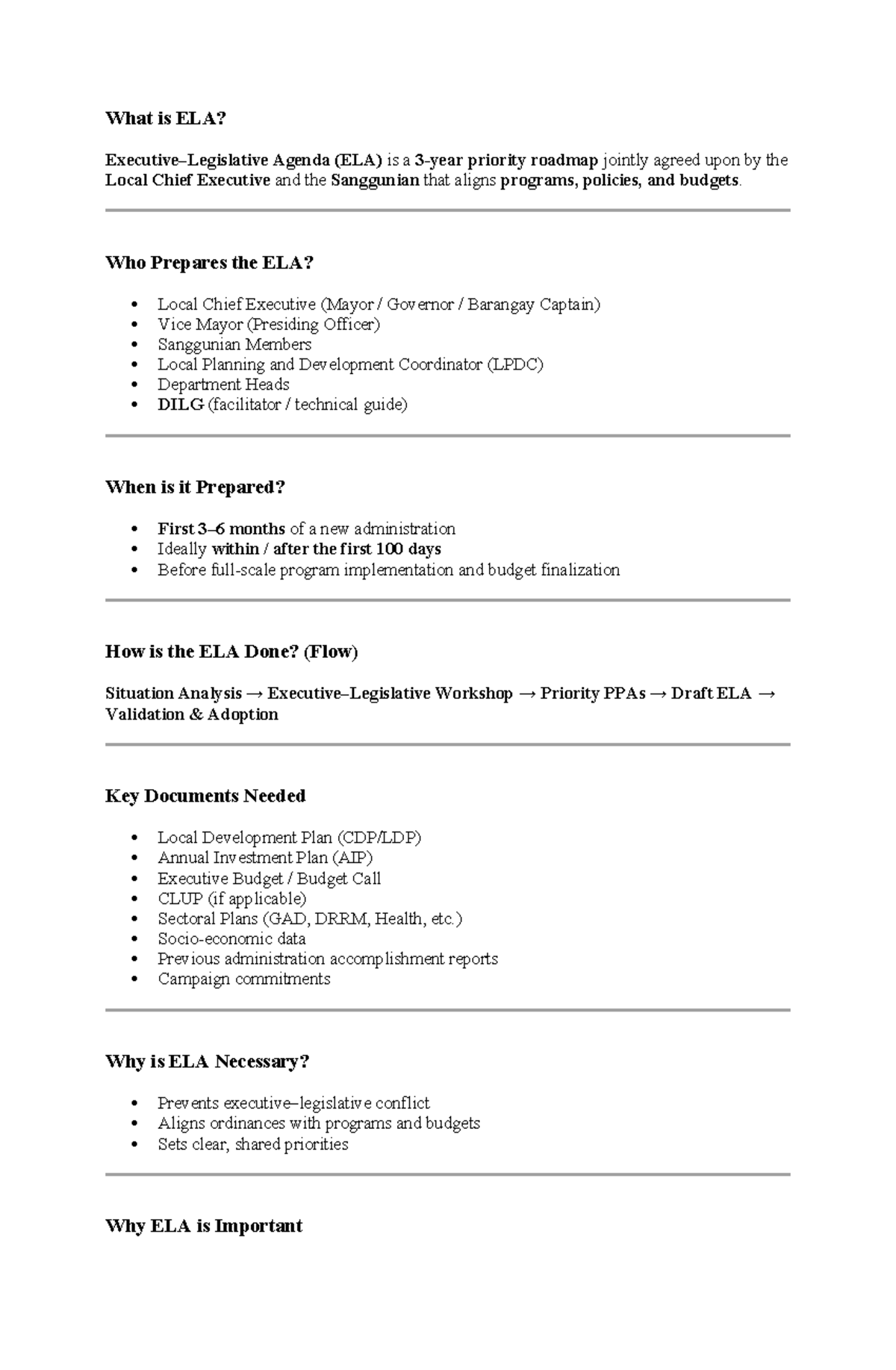 ELA at a Glance: Understanding the Local Agenda Framework - Studocu