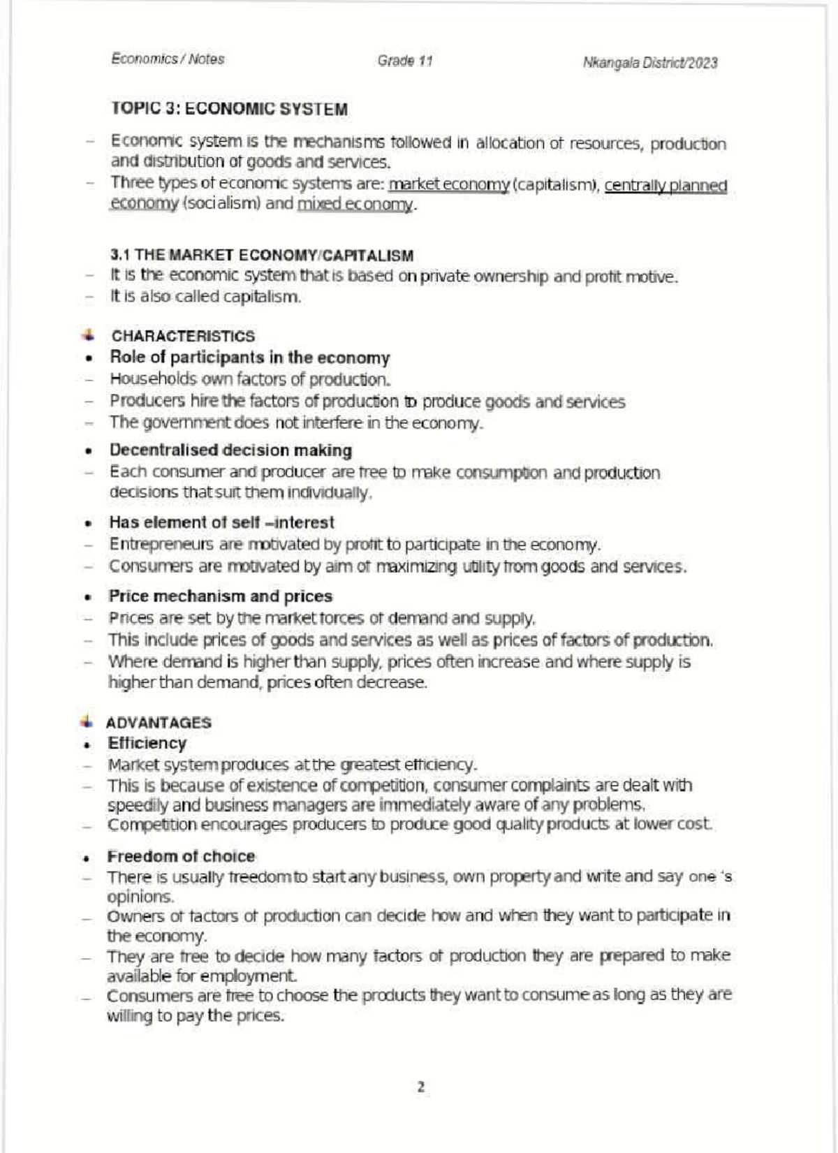 Economics Notes Grade 11 Nkangala: Economic Systems Overview - Studocu