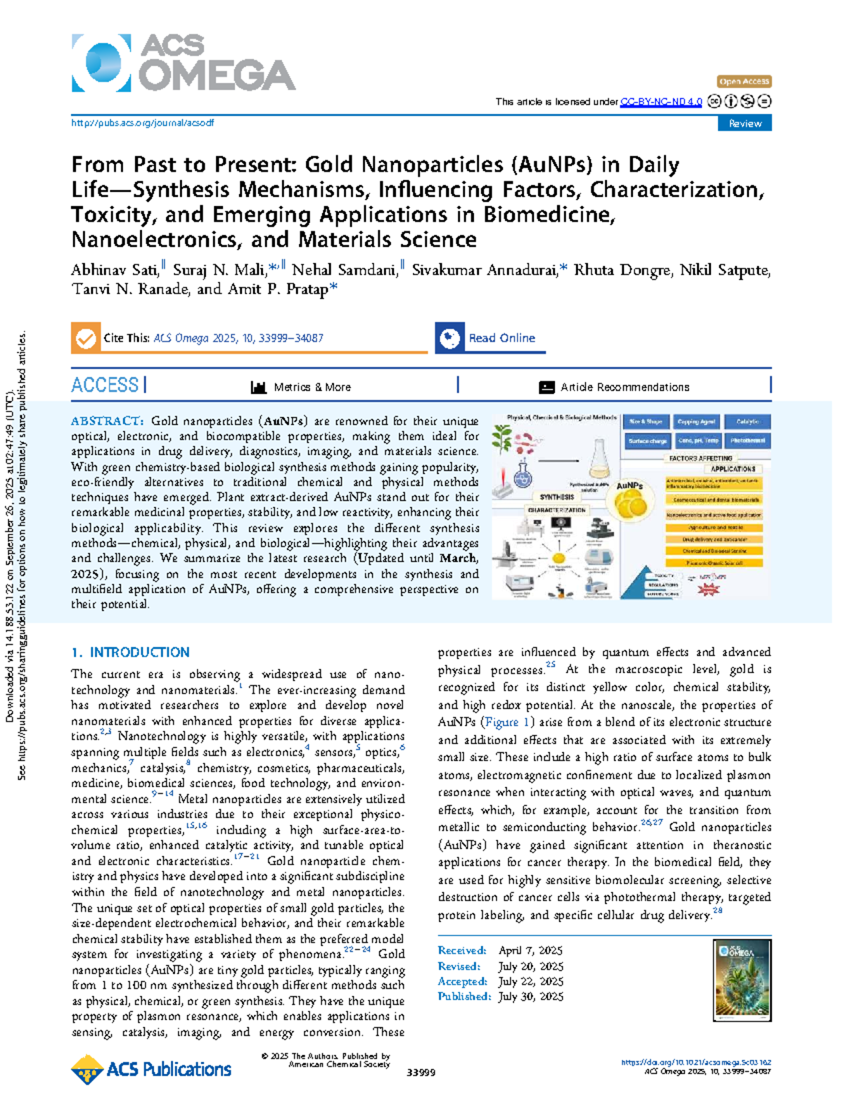 Sati et al. 2025: Gold Nanoparticles (AuNPs) in Daily Life - Synthesis ...
