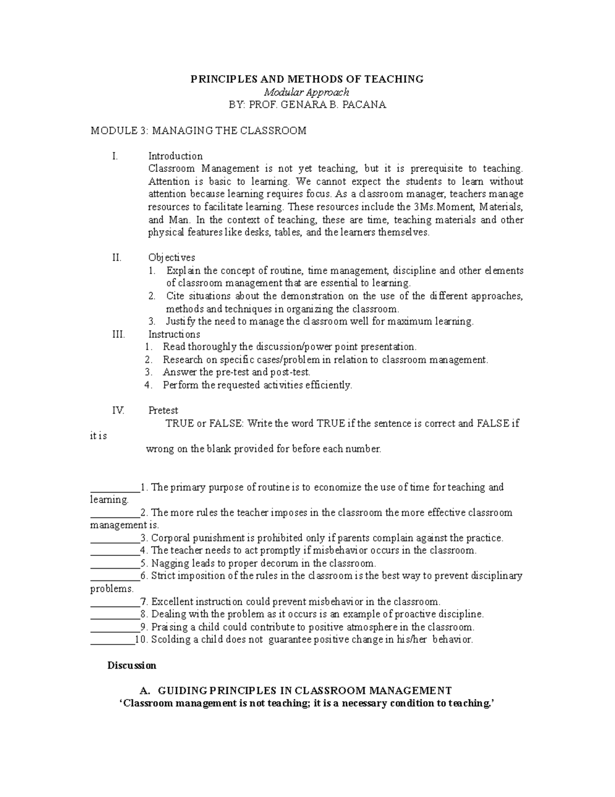 Module 3-1 - Classroom Management Principles and Strategies Reviewer ...
