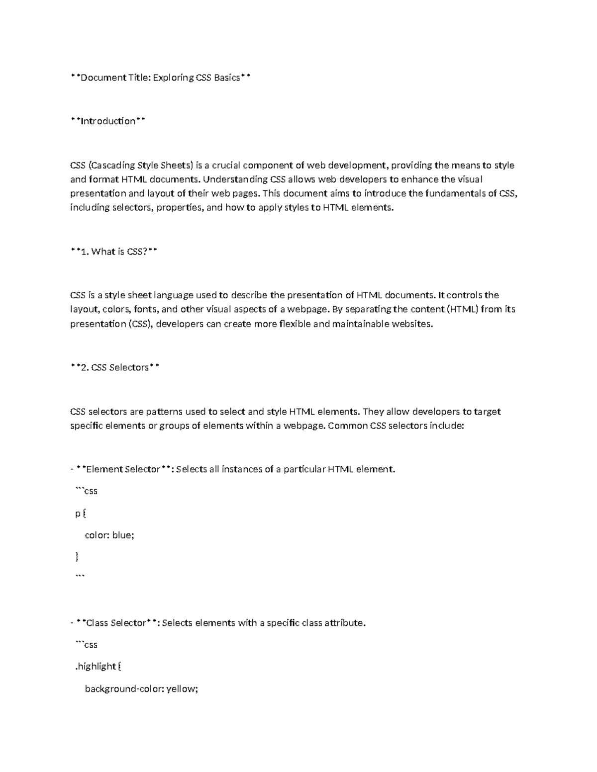 Css - Summary Computer Science - Document Title: Exploring CSS Basics ...