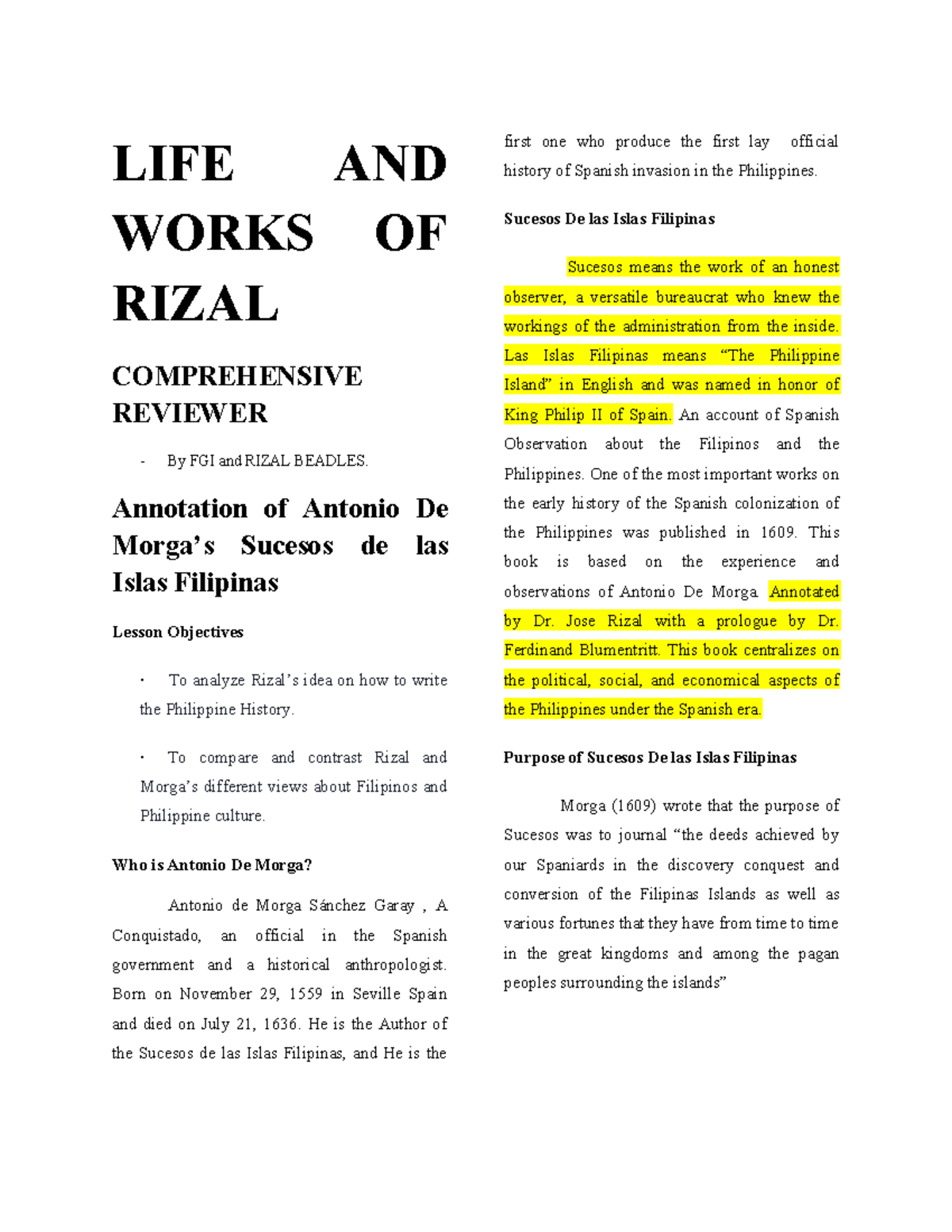 Life and Works of Rizal reviewer finals - LIFE AND WORKS OF RIZAL ...