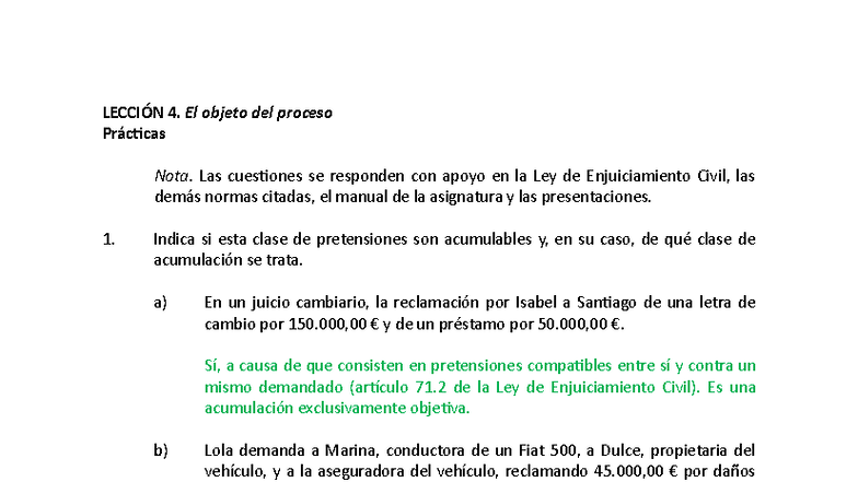 Corrección de la Lección 4: Acumulación de Pretensiones en Juicios ...