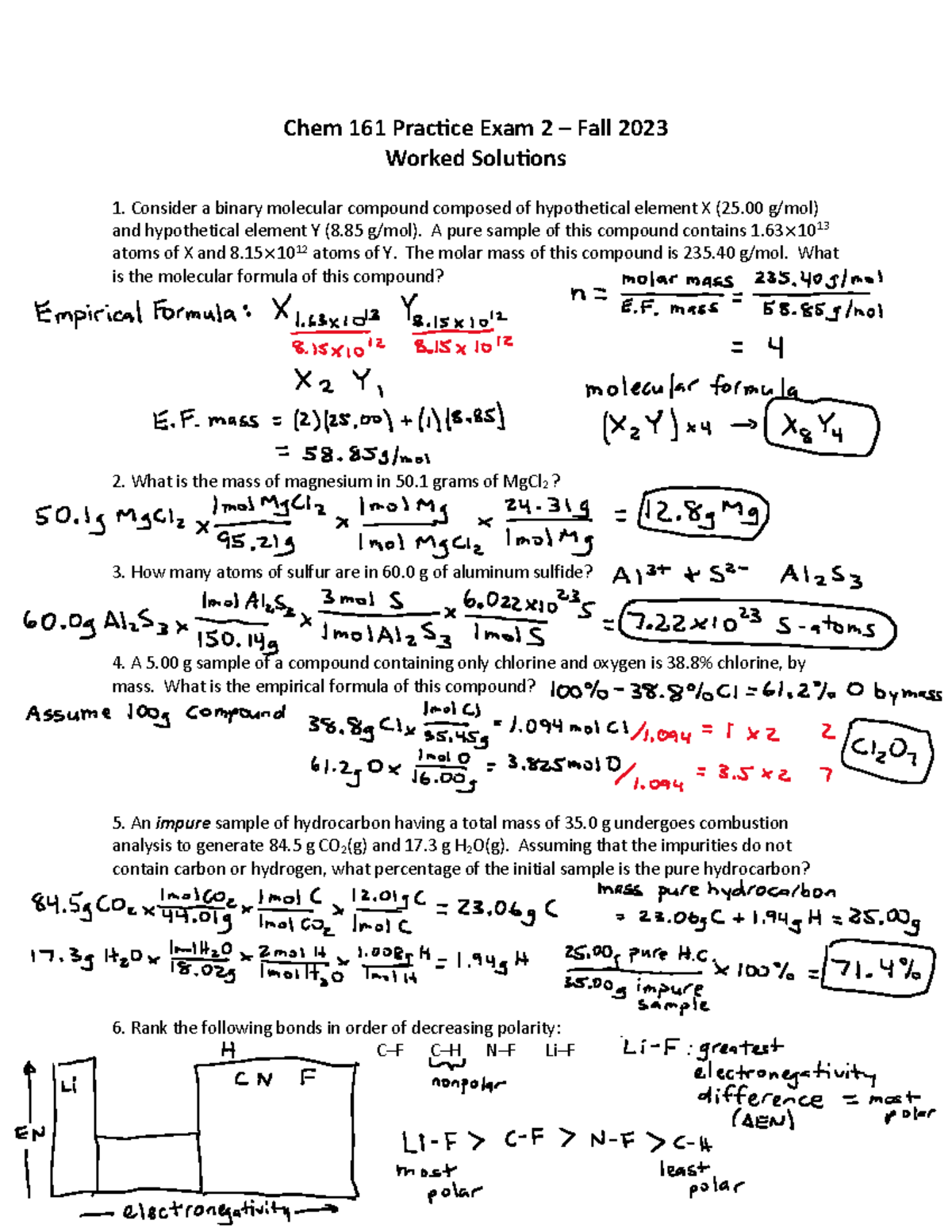 Chem 161 Exam 2 - Practice Questions & Solutions - Fall 2023 - Studocu