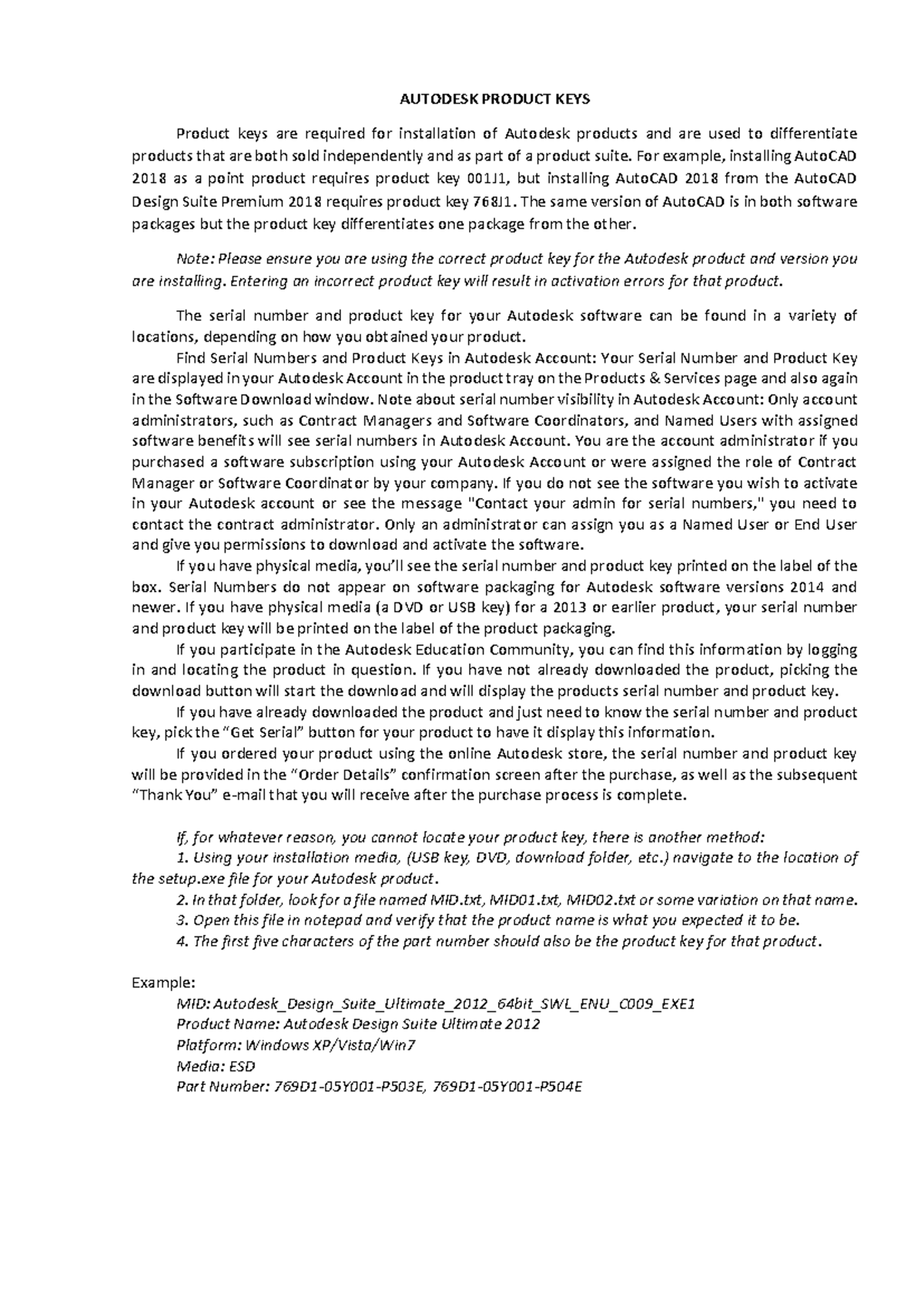 AutoCAD Product Keys for Various Versions - Important Info - Studocu