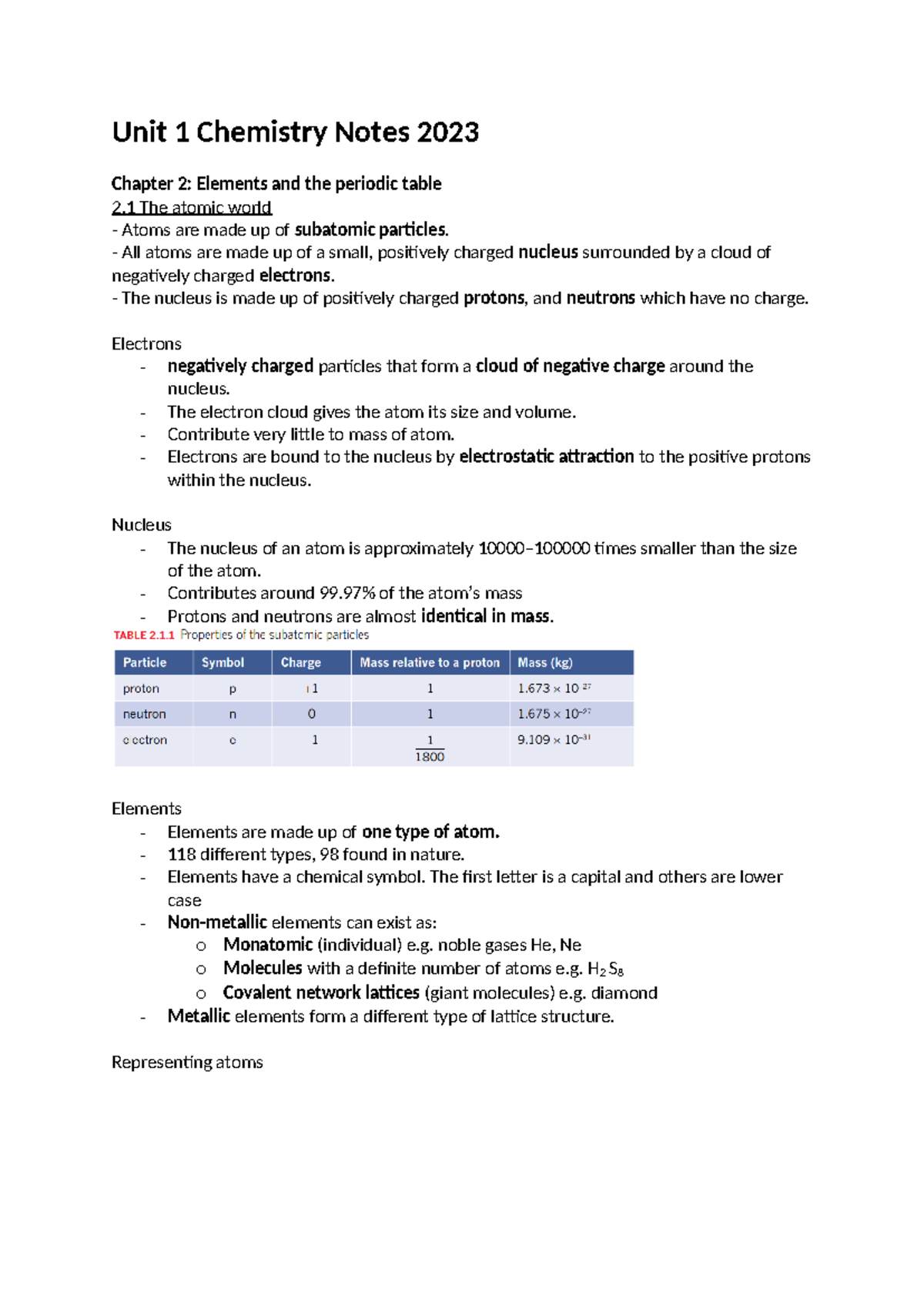 Unit 1 Chemistry Notes - chem - Unit 1 Chemistry Notes 2023 Chapter 2 ...