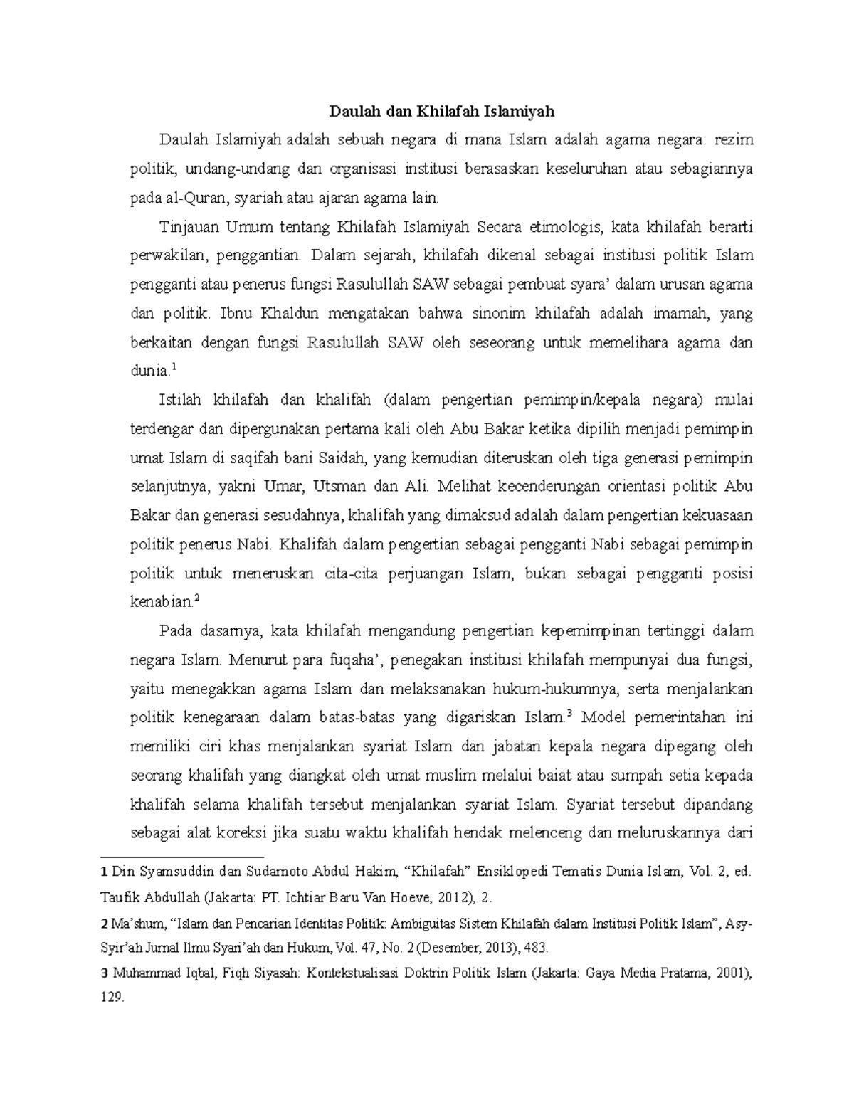 Khilafah Islamiyah: Konsep, Sejarah, dan Perspektif dalam Islam - Studocu