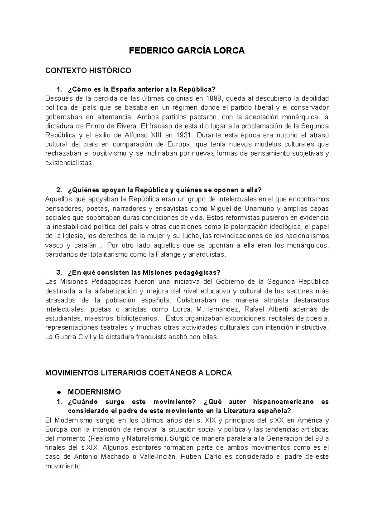 Apuntes sobre Federico García Lorca para Selectividad (Literatura ...
