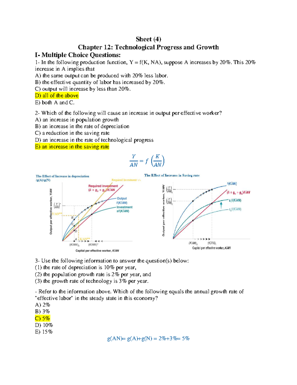 Sheet 4: Chapter 12 - Technological Progress & Growth MCQs - Studocu