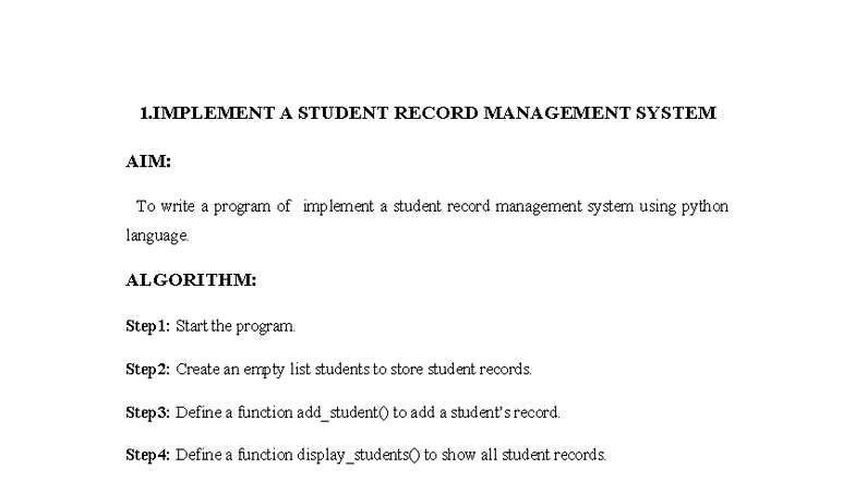 DSP LAB - Student Record Management System Implementation - Studocu