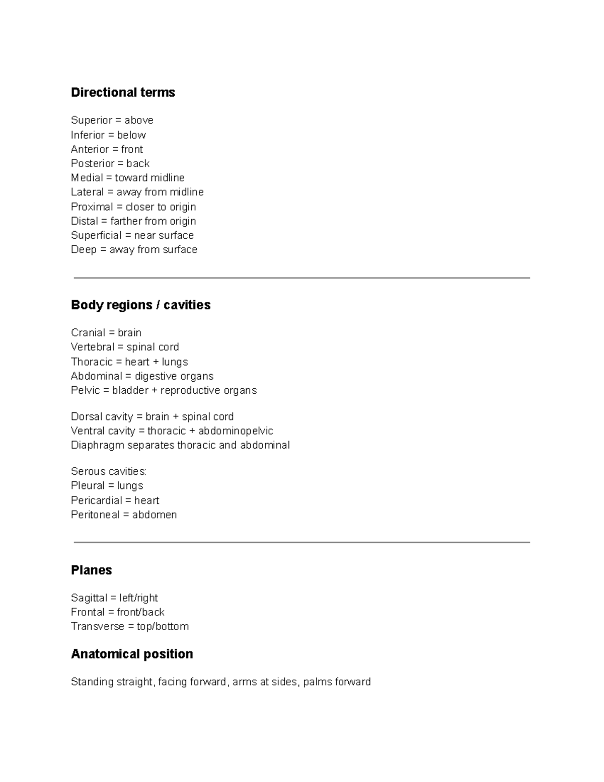 Anat 101: Comprehensive Notes on Directional Terms & Body Systems - Studocu