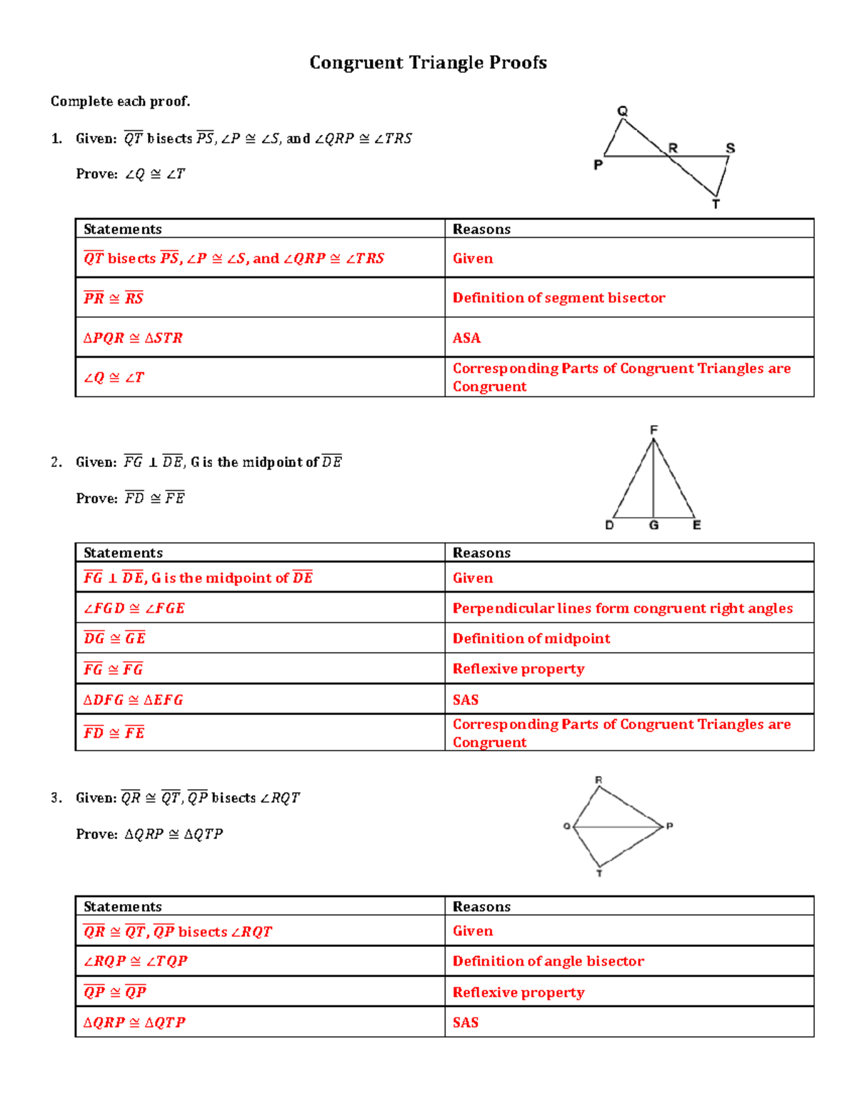 Congruent Triangle Proofs and KEY - Congruent Triangle Proofs Complete ...