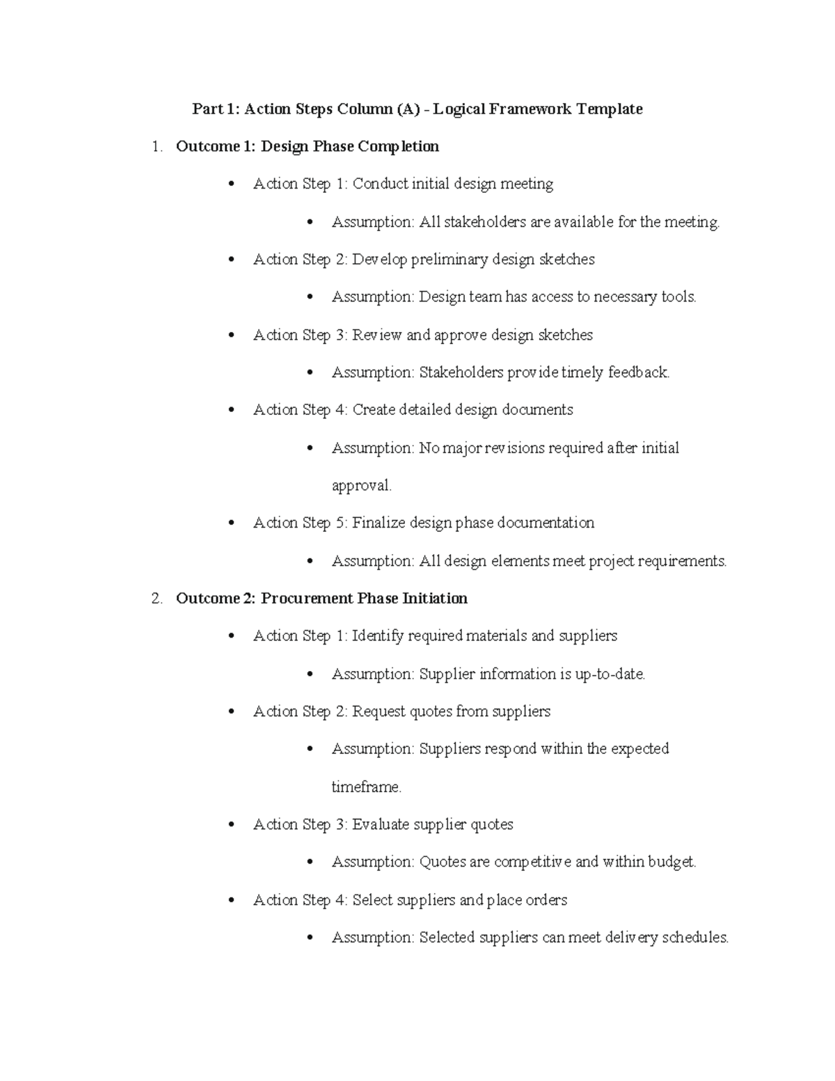 MGT440 Logical Framework Template for Project Management Strategies ...