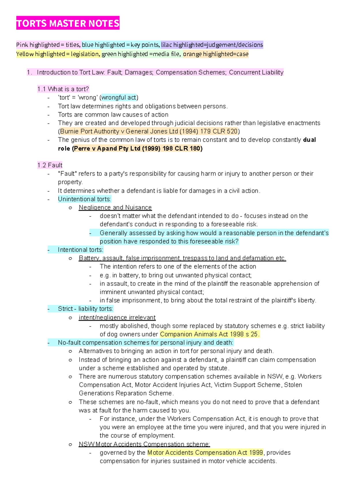 TORTS 101: Comprehensive Master Notes on Tort Law Principles - Studocu