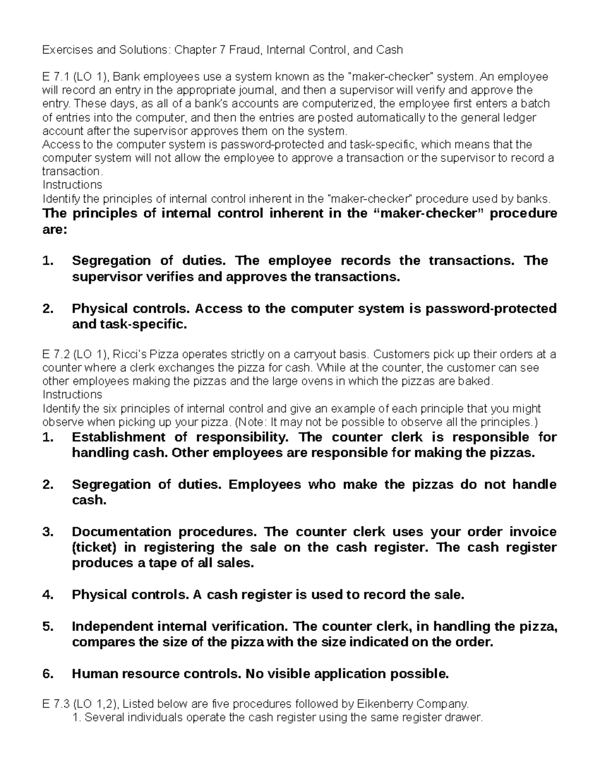 Cash Management Exercises and Solutions for ACCT 101 Students - Studocu